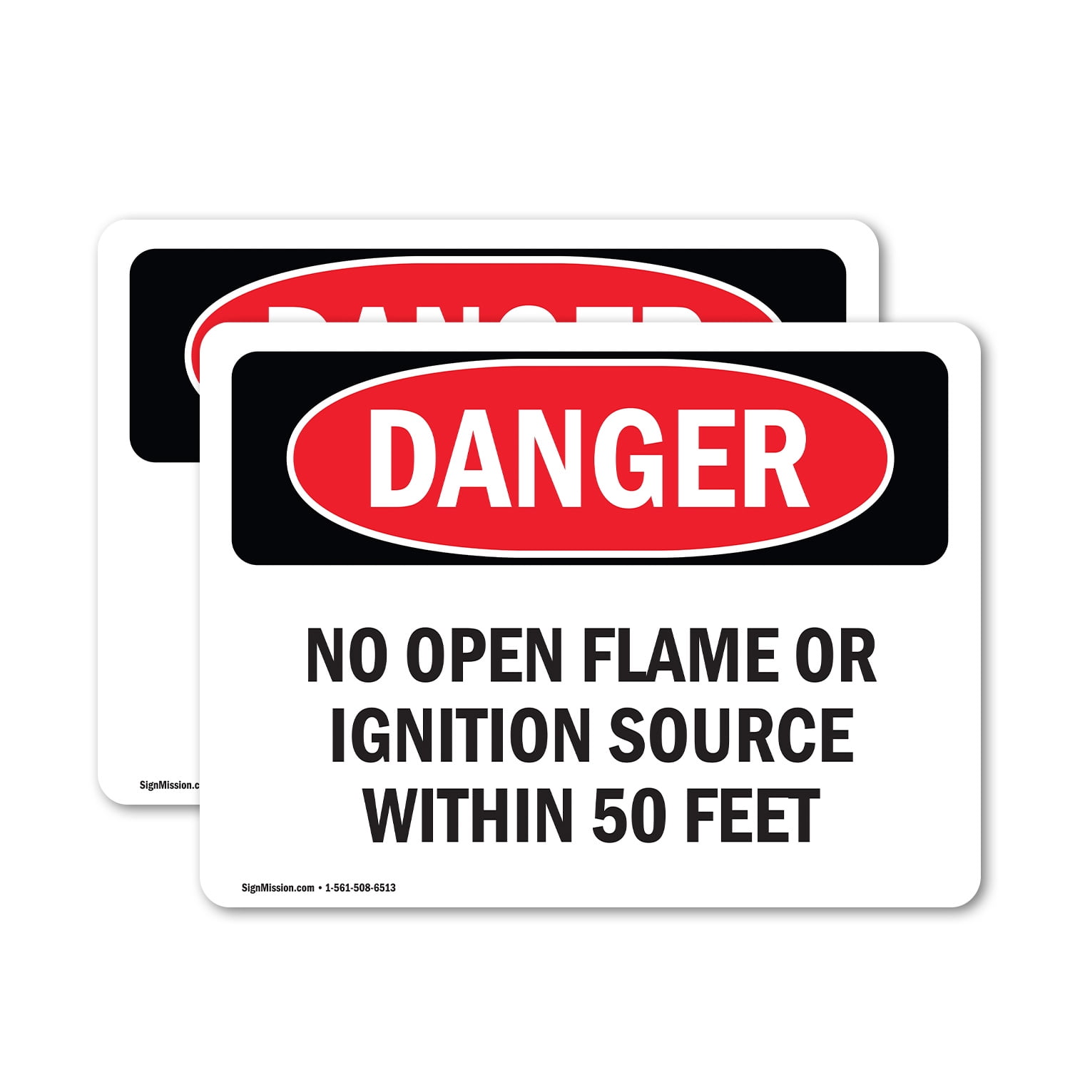 (2 Pack) No Open Flame Or Ignition Source Within 50 Feet OSHA Danger ...