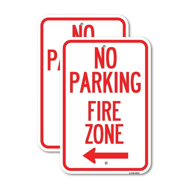 (2 Pack) No Parking Fire Zone with Left Arrow | 18" X 24" Heavy-Gauge ...