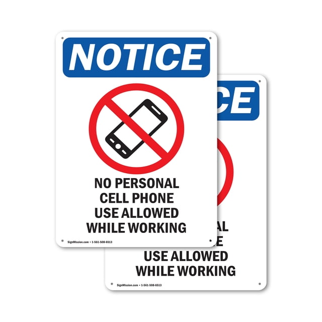 (2 Pack) No Personal Cell Phone OSHA Notice Sign 12 Inch X 18 Inch ...