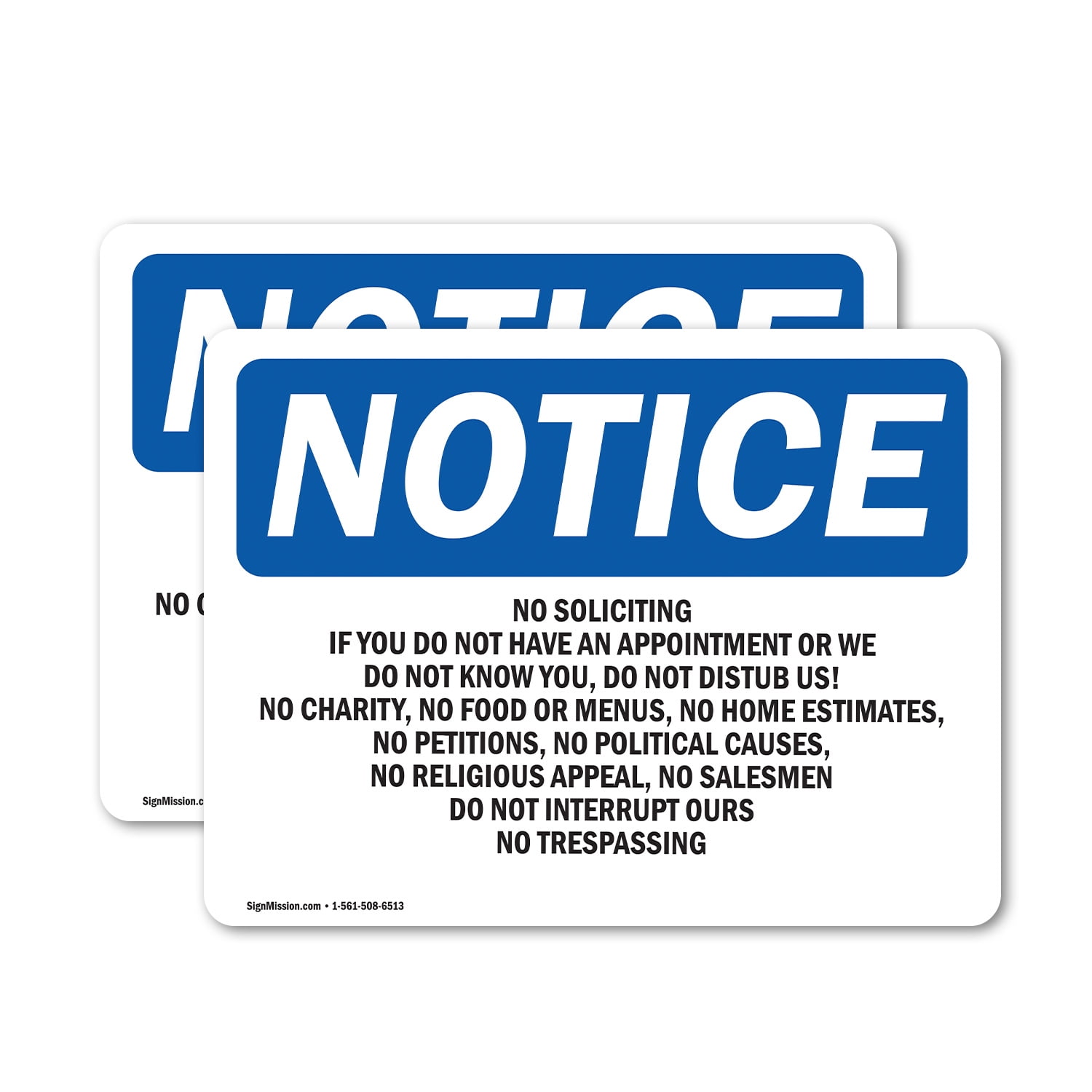 (2 Pack) No Soliciting If You Do Not Have An Appointment OSHA Notice ...
