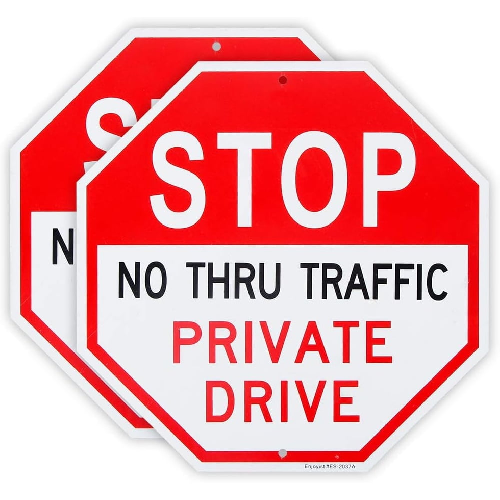 2 Pack No Thru Traffic Private Drive Sign, 12"x 12" 40 Mil Rust Free ...