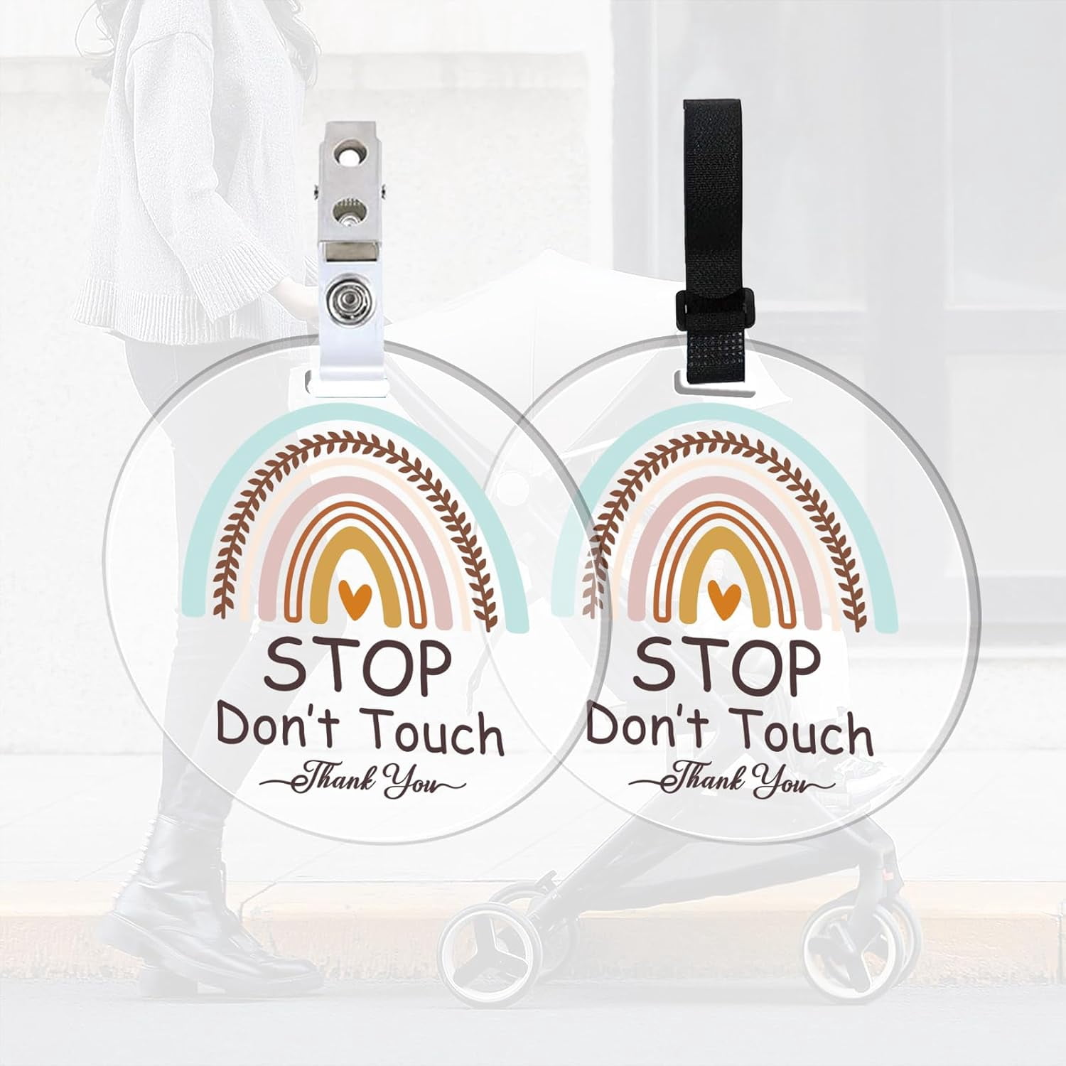 2 Pack No Touching Baby Sign Boho Rainbow Stroller Tag for Newborn Baby ...