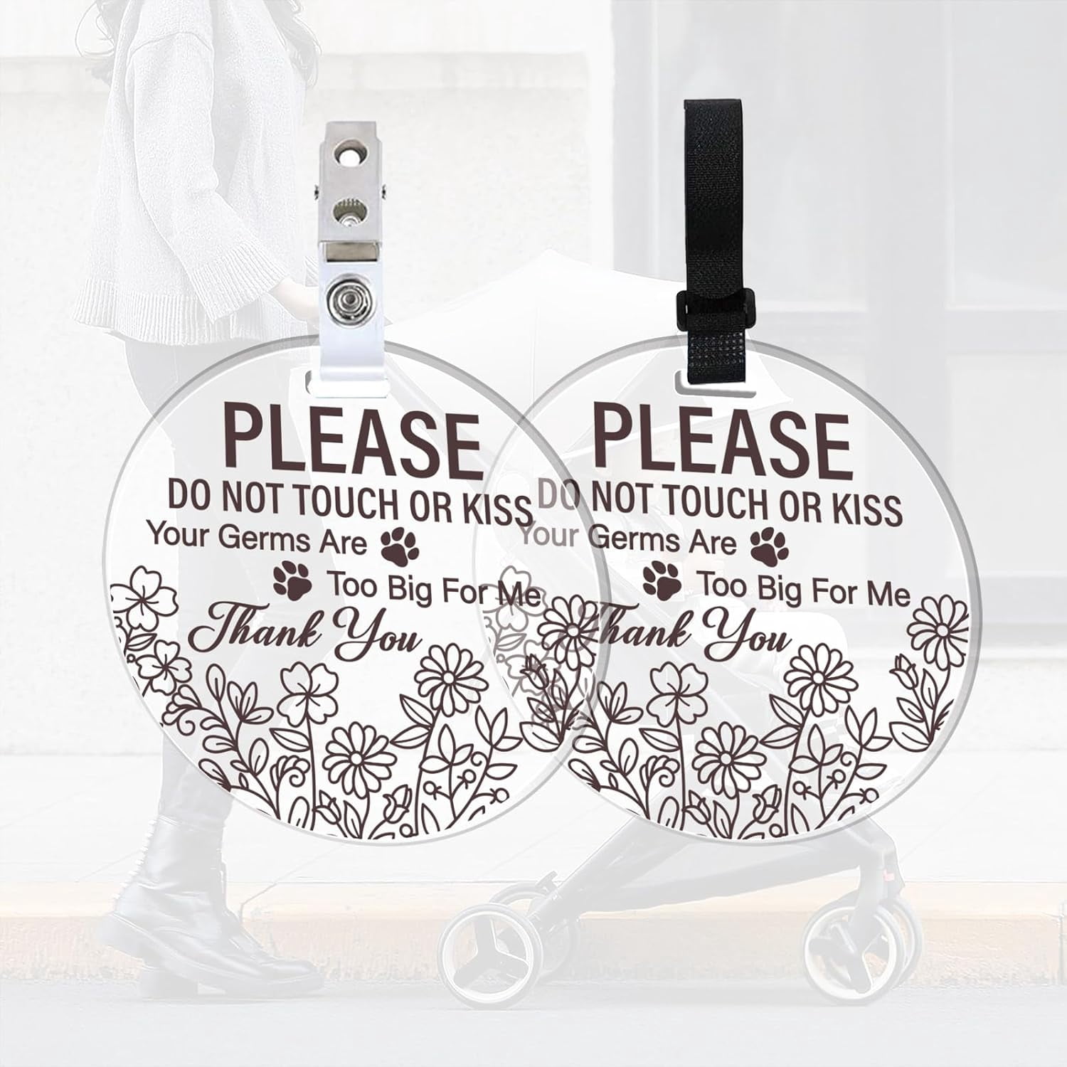 2 Pack No Touching Baby Sign Flower Lines No Kissing Baby Stroller Tag ...