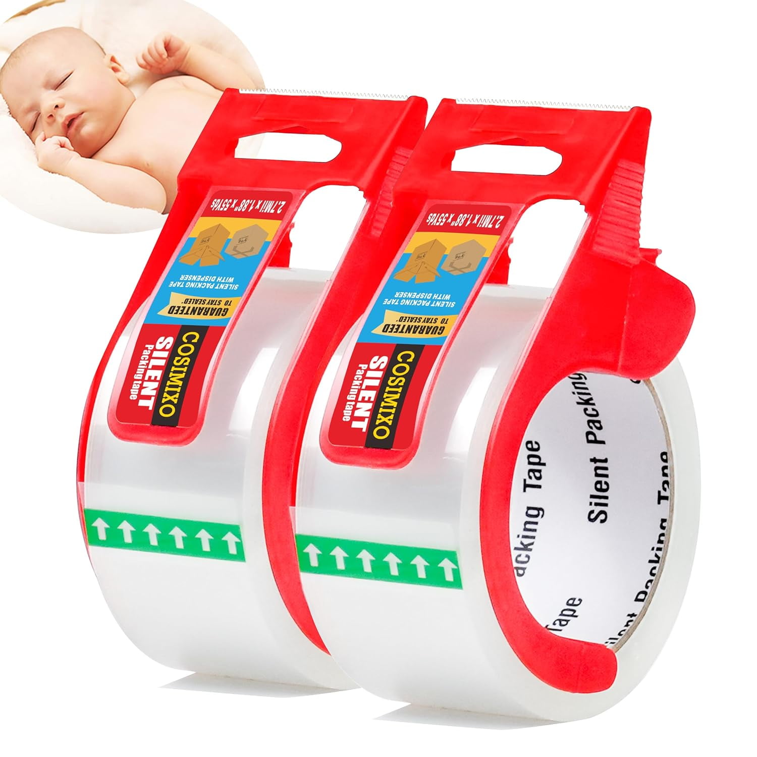 2-Pack No Noise Clear Packing Tape with Dispenser,2.7mil x 1.88" 55Yds ...