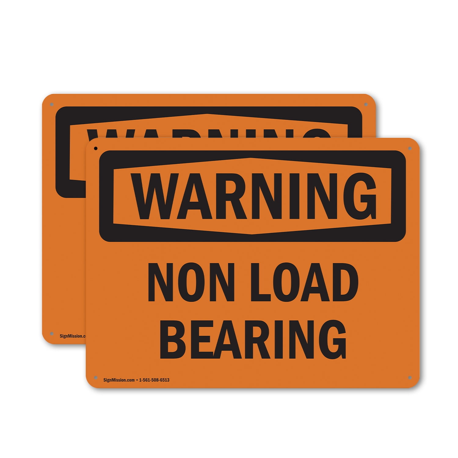(2 Pack) Non Load Bearing OSHA Warning Sign 18 Inch X 12 Inch Plastic ...