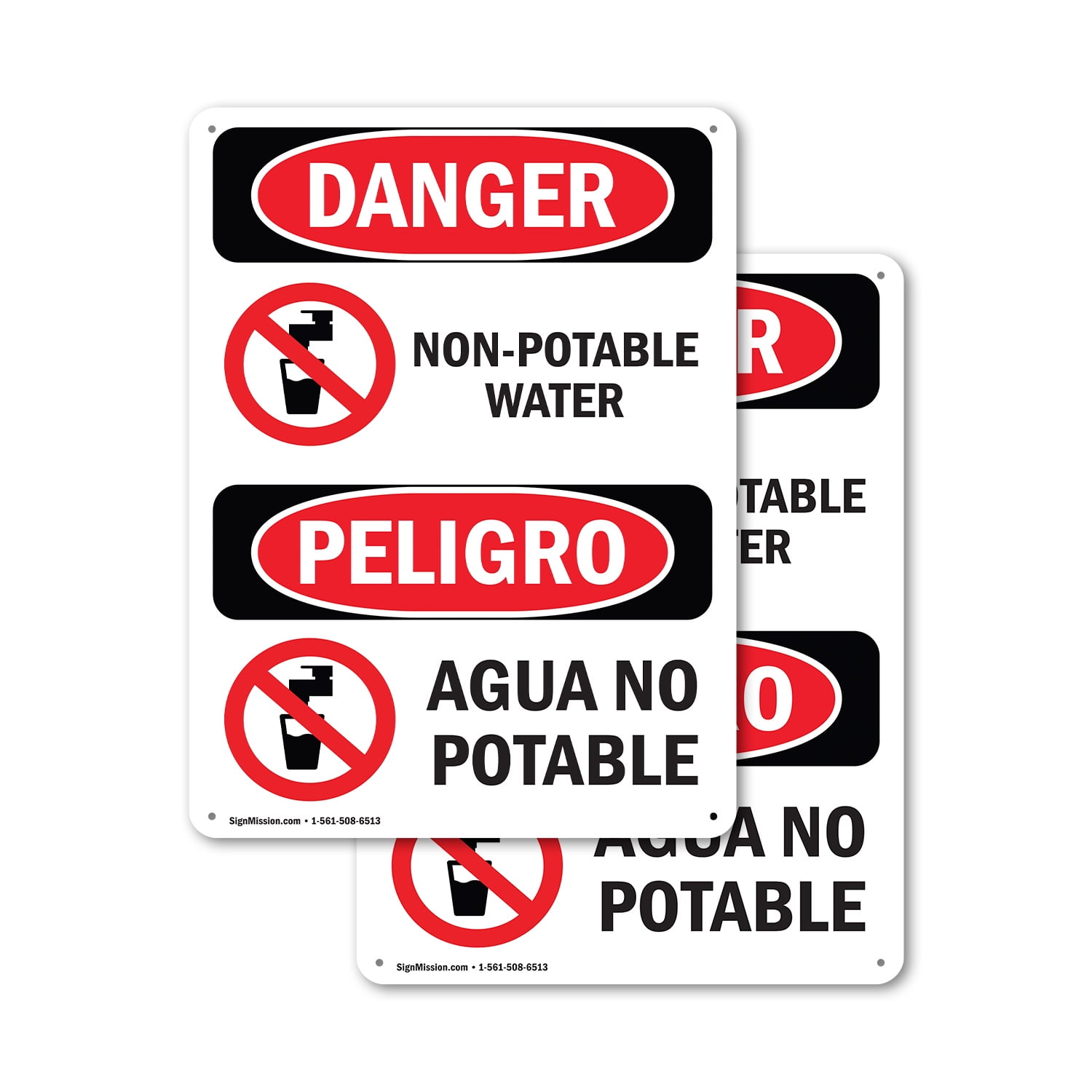 (2 Pack) Non-Potable Water Bilingual OSHA Danger Sign 7 Inch X 10 Inch ...