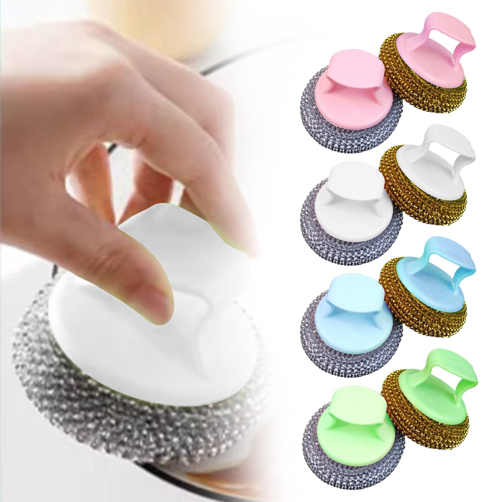 2-Pack Non-Scratch Stainless Steel Pot Scrubbers with Ergonomic Handles ...
