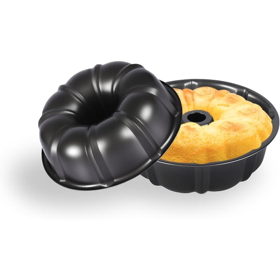2 Pack Non-Stick Fluted Cake Pan, 9.5 Inch Ring Cake Pan, Heavy Duty ...