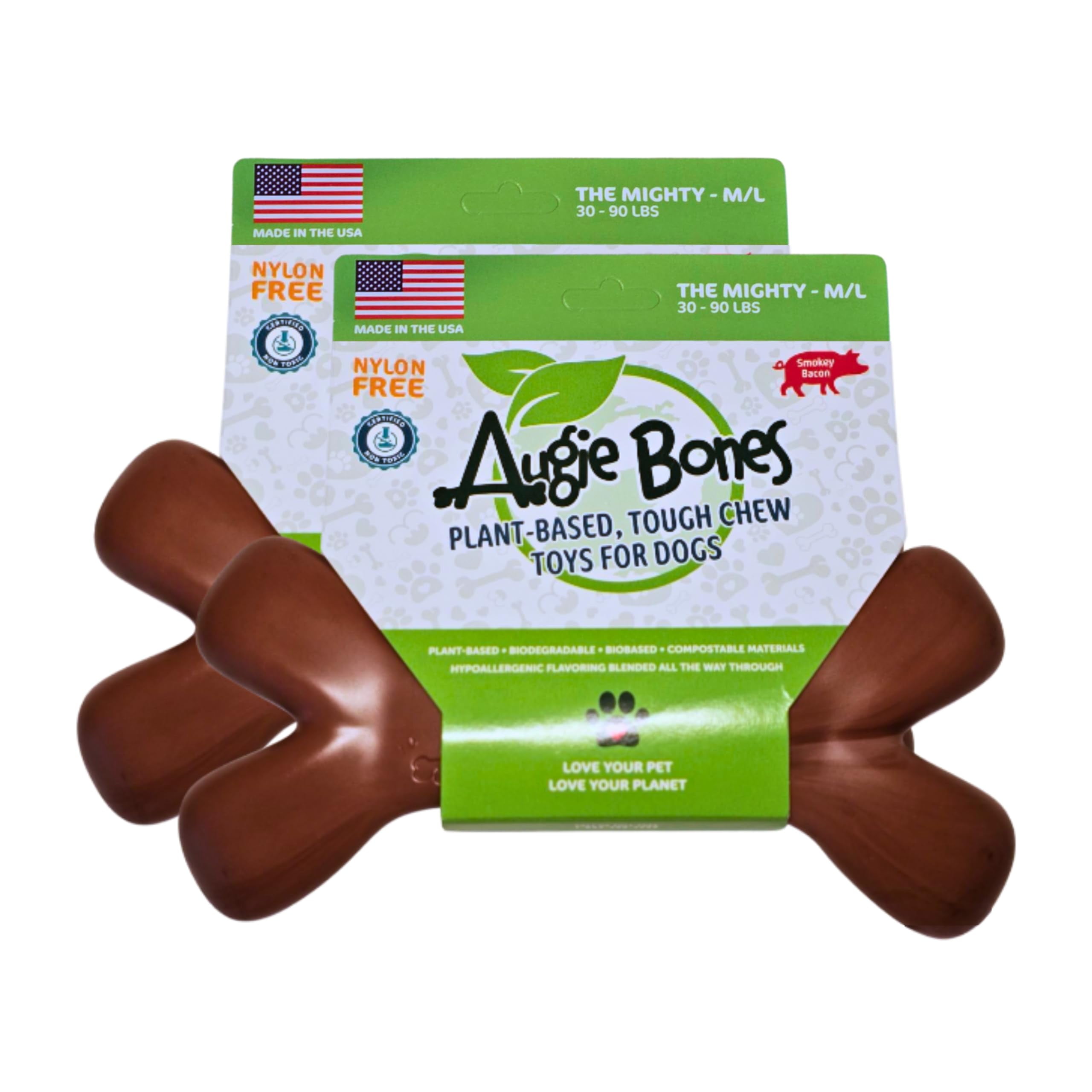 2-Pack Non-Toxic Dog Toys - Sustainable Bacon Flavored Dog Chew Toys ...