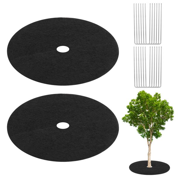 2-Pack Non-Woven Tree Mulch Ring, 24.4 Inch Tree Protector Mat W 12 Pcs ...