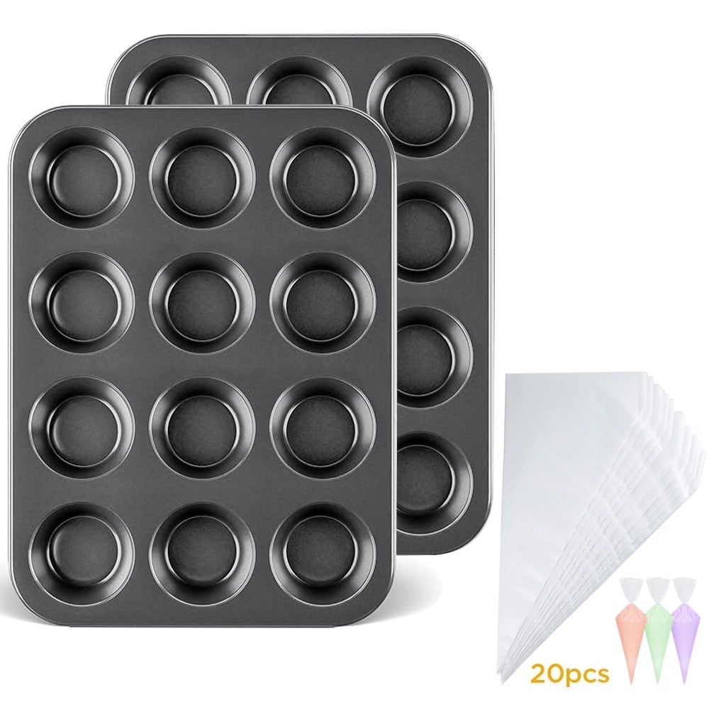 2 Pack Non-stick Muffin Pan Set, LeaderPro 24-Cup Cupcake Baking Pan ...