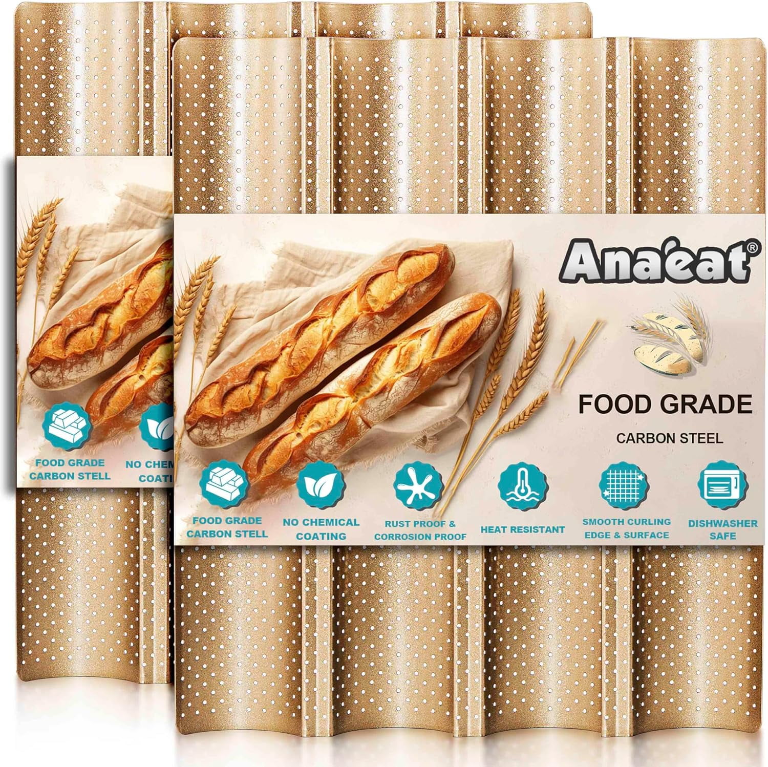 2 Pack Nonstick Perforated French Bread Baking Pan, 15"X 13" Premium ...