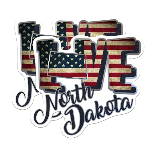 (2 Pack) North Dakota Love State Stickers - ND State USA Flag - Choose ...