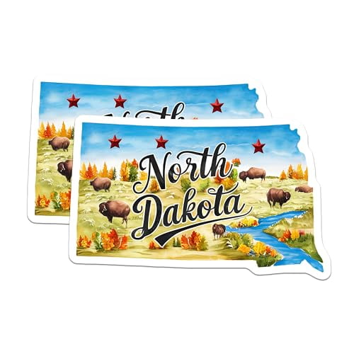 (2 Pack) North Dakota Magnets - State Map - Bison Art - Scenic ...