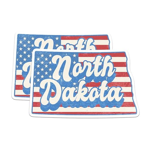 (2 Pack) North Dakota State Outline Stickers - ND State Shape with USA ...