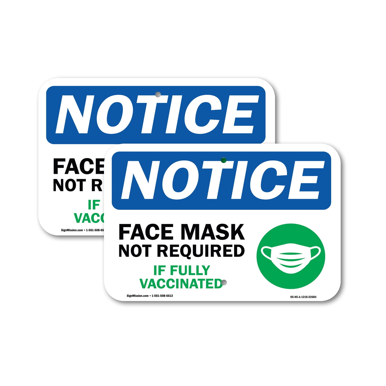 (2 Pack) Notice - Face Mask Not Required If Fully Vaccinated | 18" X 24 ...