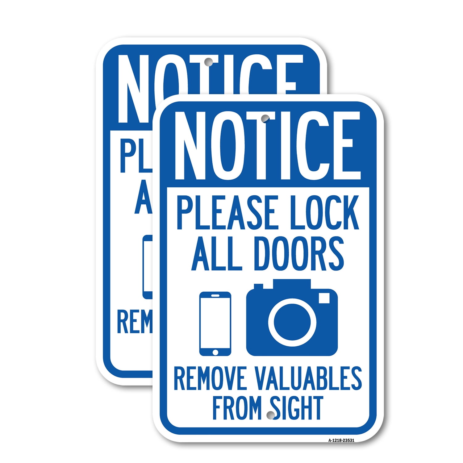 (2 Pack) Notice Please Lock All Doors Remove Valuable from Sight (With ...