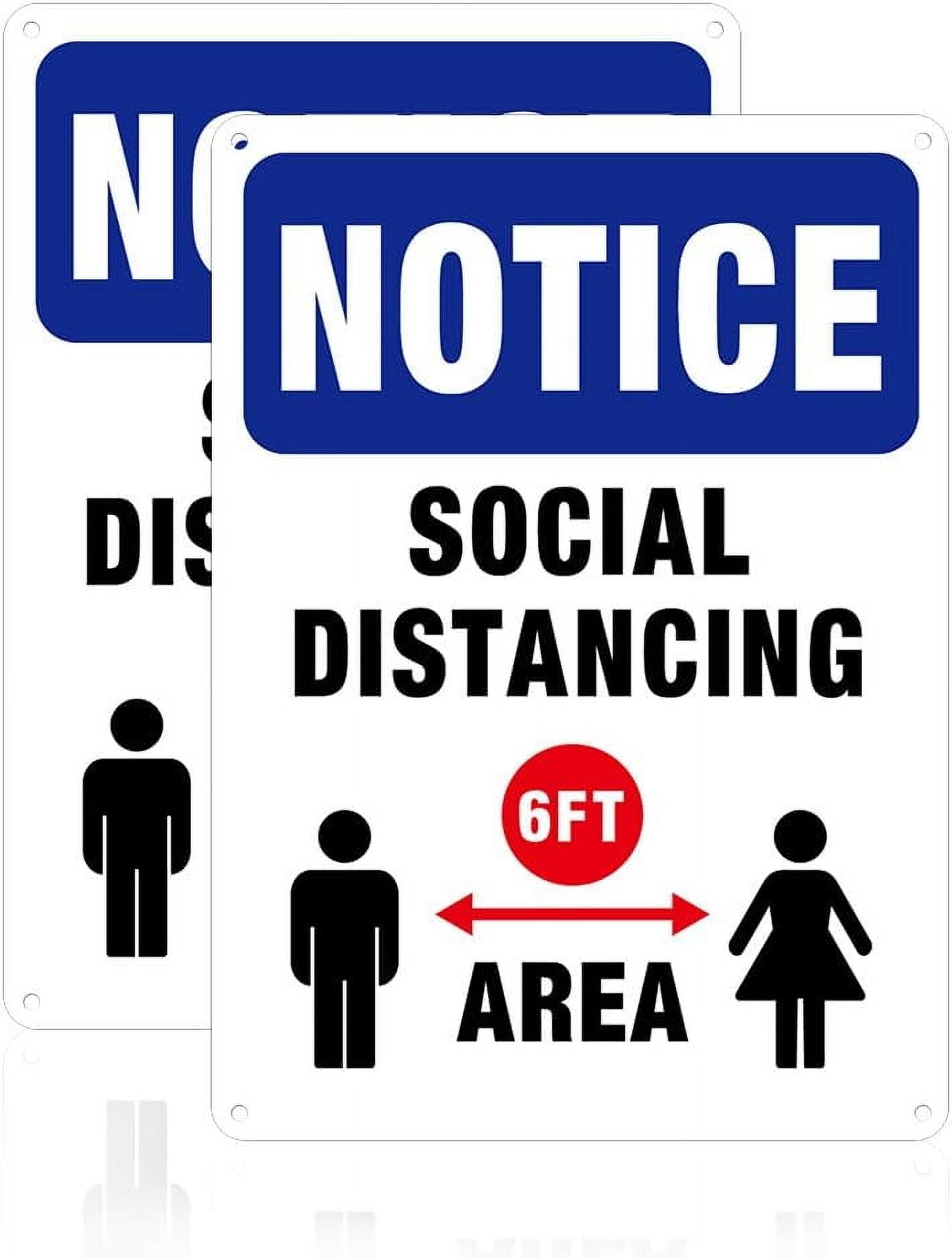 2 Pack Notice Social Distancing 6 feet Warning Signs 7x10 inches 30 Mil ...