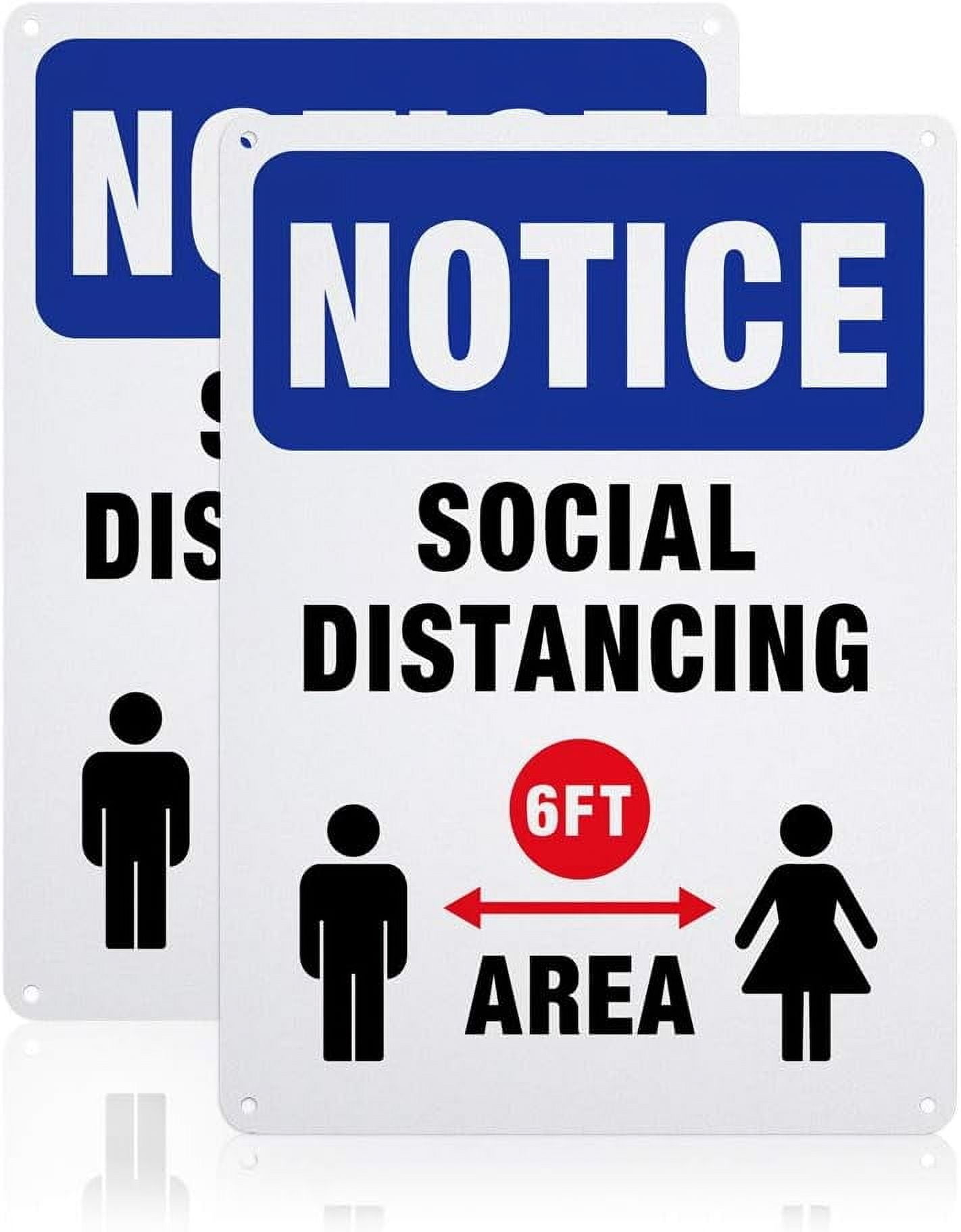 2 Pack Notice Social Distancing 6 feet Warning Signs 7x10 inches 40 Mil ...