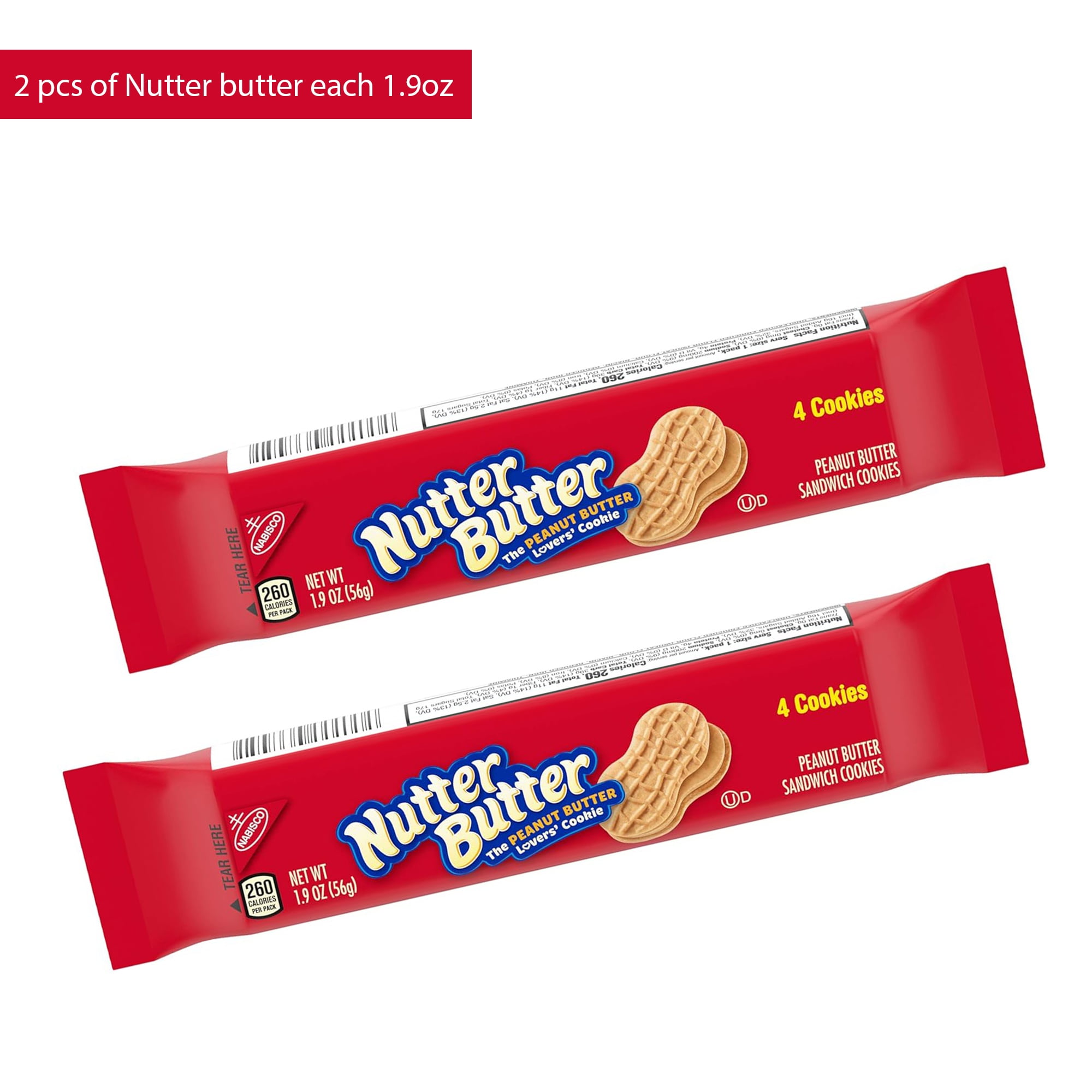2 Pack Nutter Butter Peanut Butter Sandwich Cookies by Snacks, 1.9 Oz ...