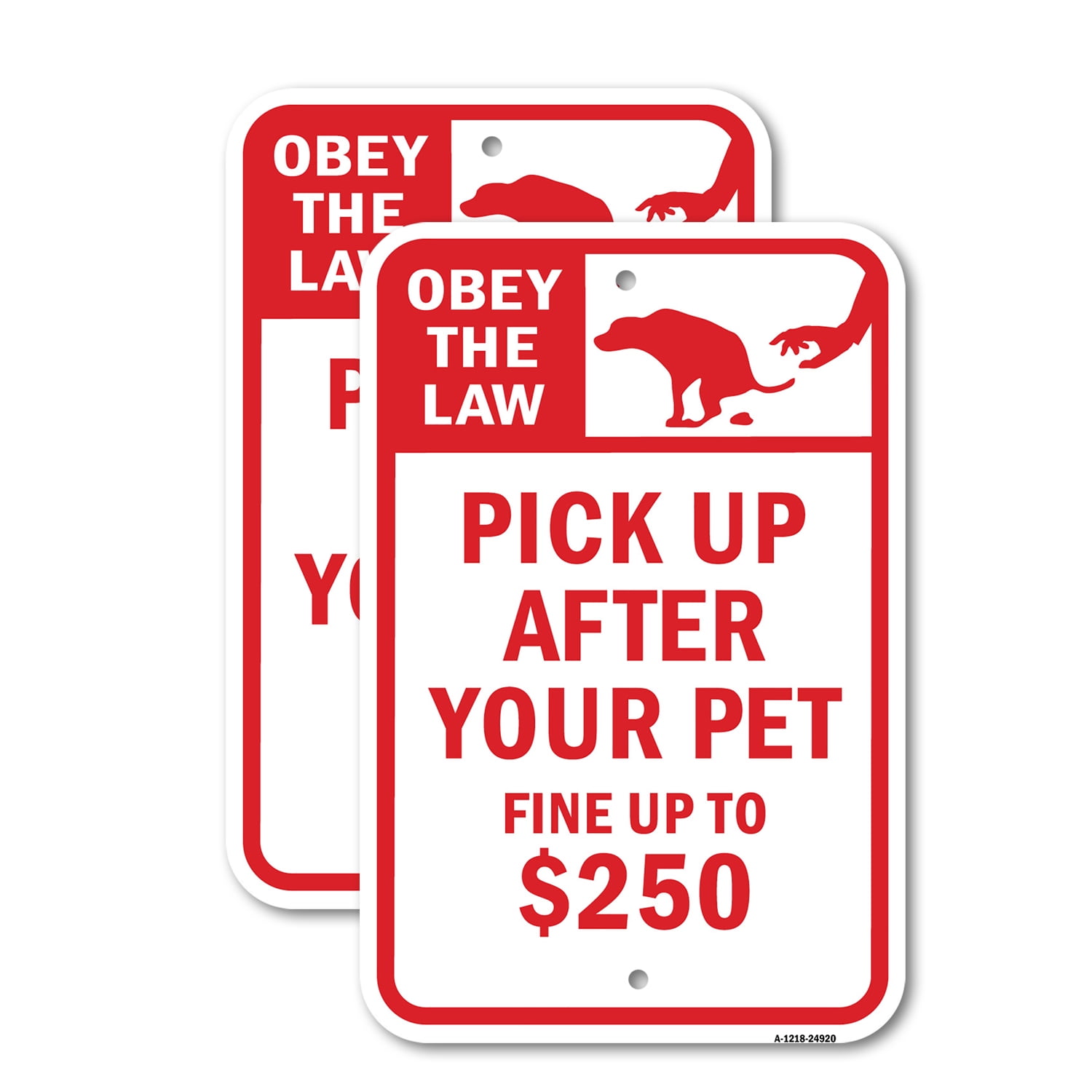 (2 Pack) Obey The Law Pick Up After Your Pet Fine Up To $25 | 12" X 18 ...