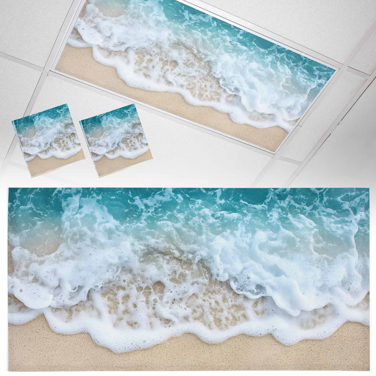 2 Pack Ocean Beach Fluorescent Light Covers for Ceiling Lights Summer Sand Waves Nature Magnetic ...
