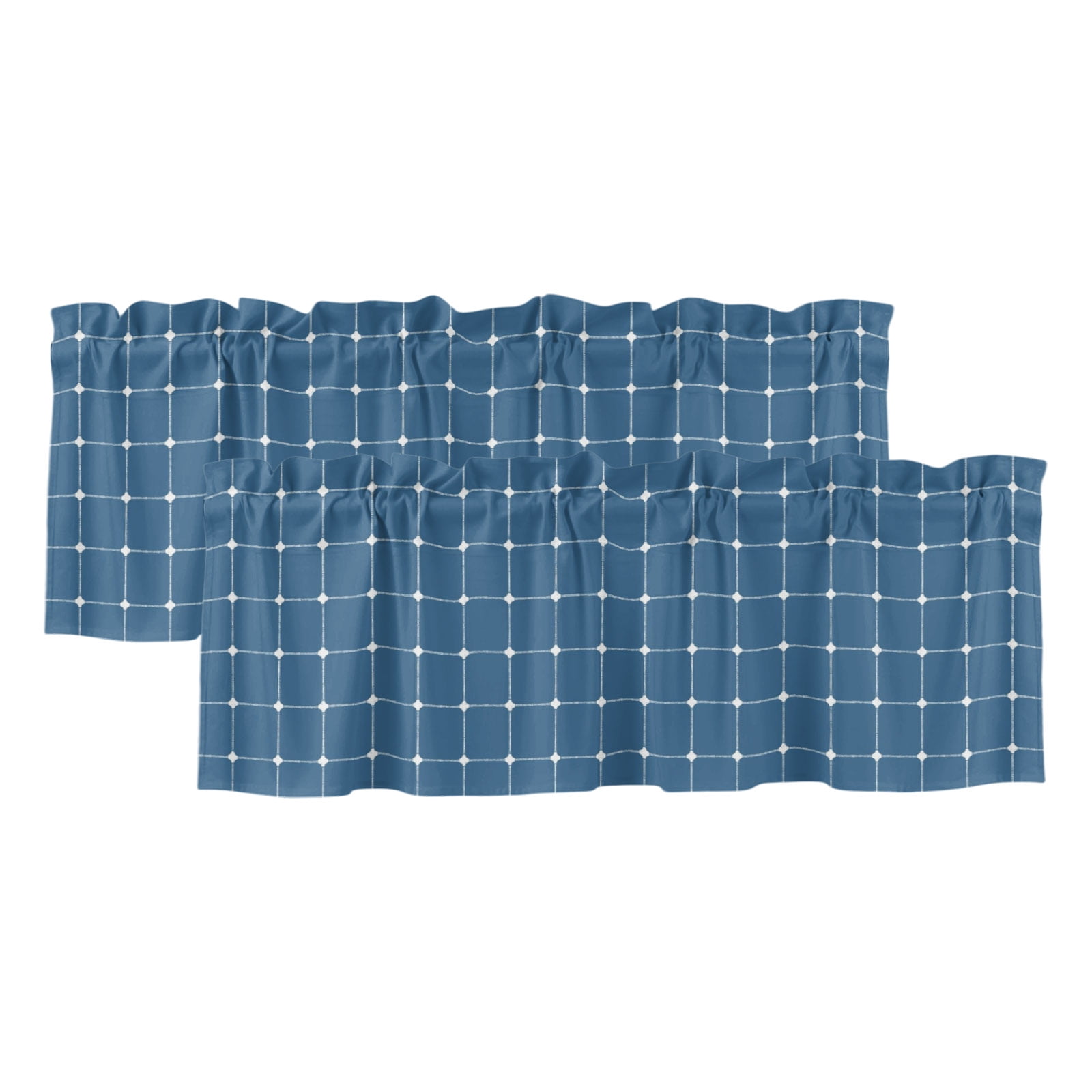 2 Pack Ocean Blue Checkered Valance for Window Modern Minimalist ...