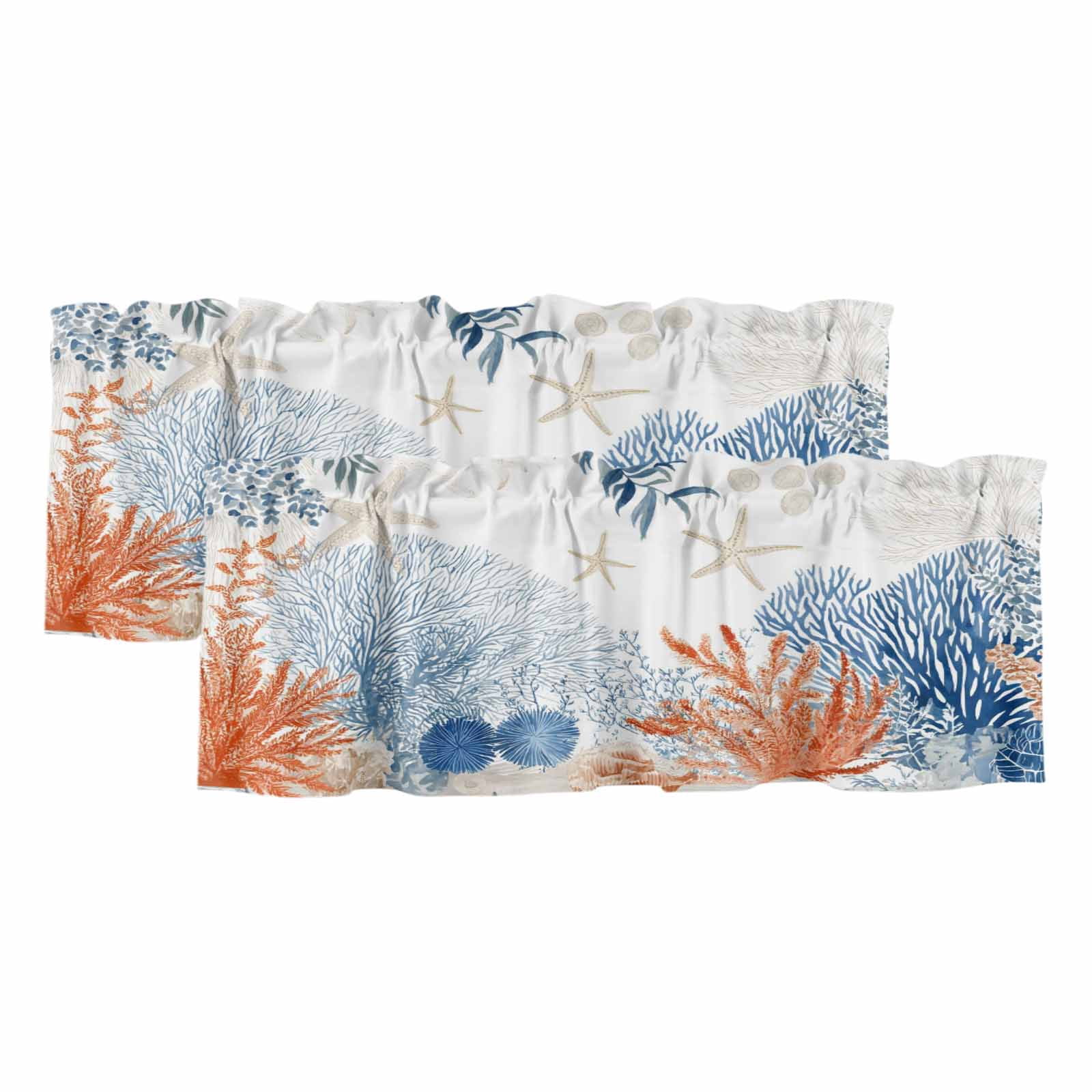 2 Pack Ocean Corals Valance for Window Summer Beach Coral Sea Stars ...