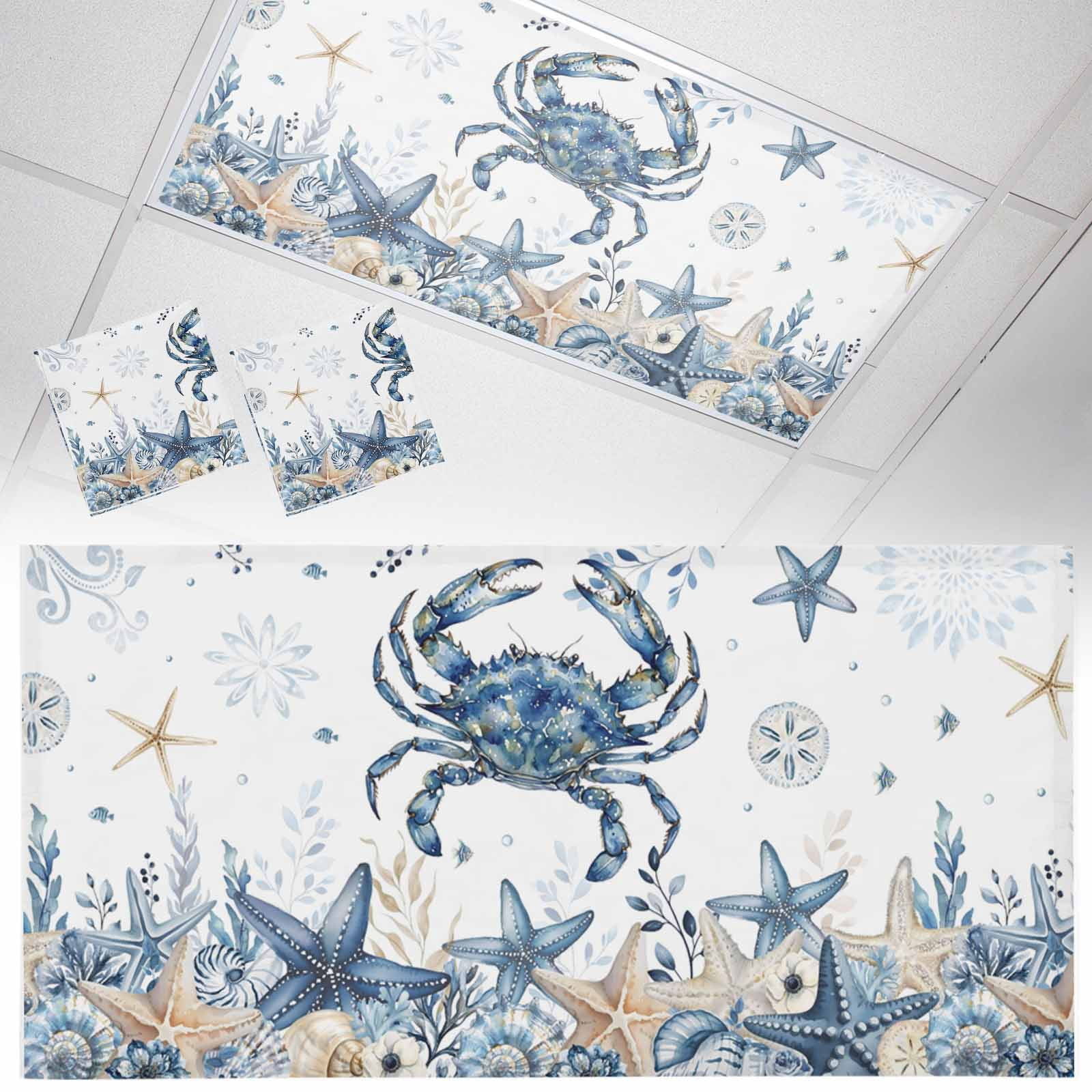 2 Pack Ocean Crab Fluorescent Light Covers for Ceiling Lights Blue ...