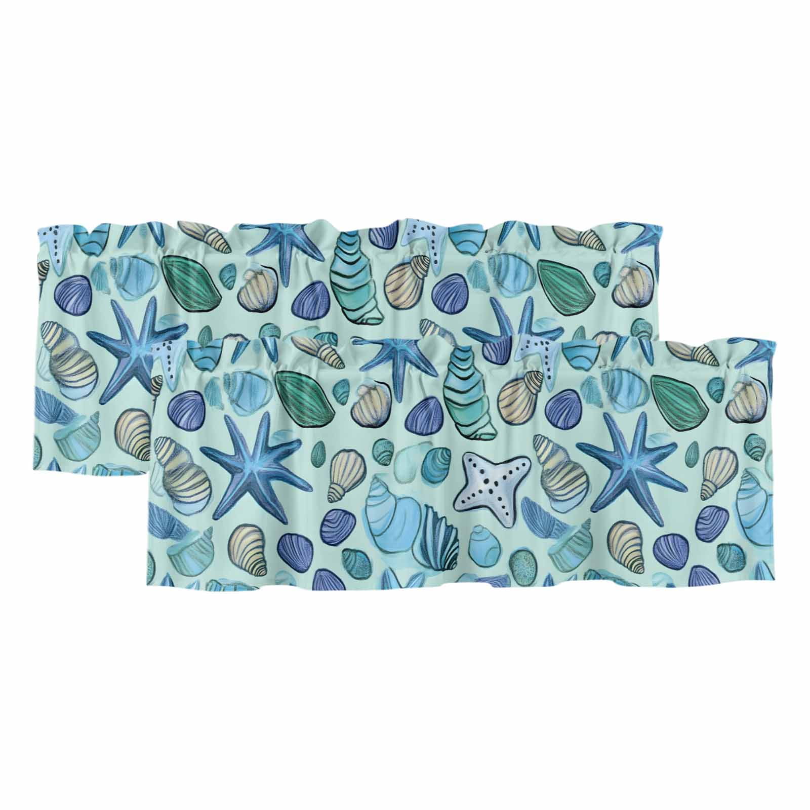 2 Pack Ocean Creature Valance for Window Conch Blue Shell Sea Starfish ...