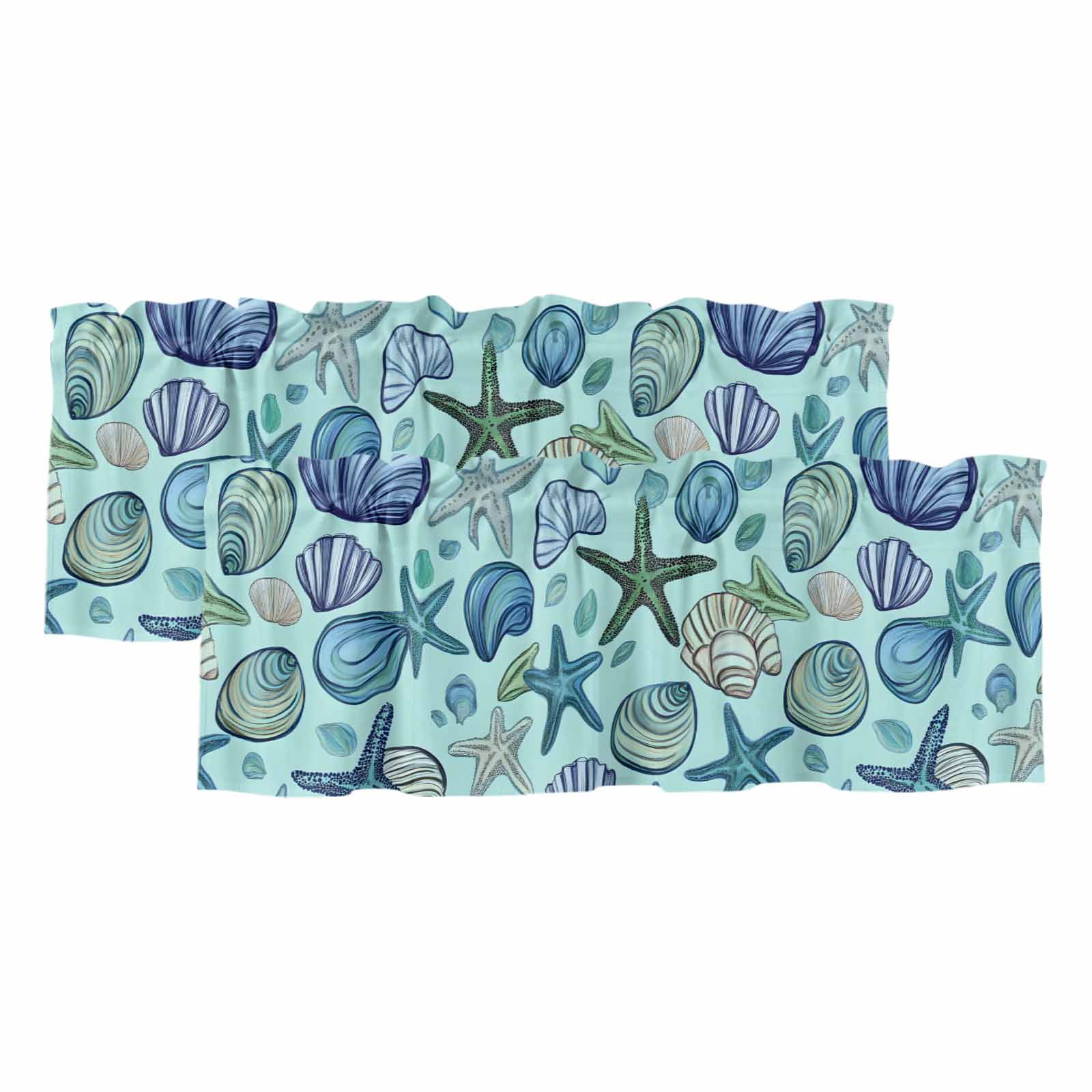 2 Pack Ocean Creature Valance for Window Conch Blue Shell Sea Starfish ...