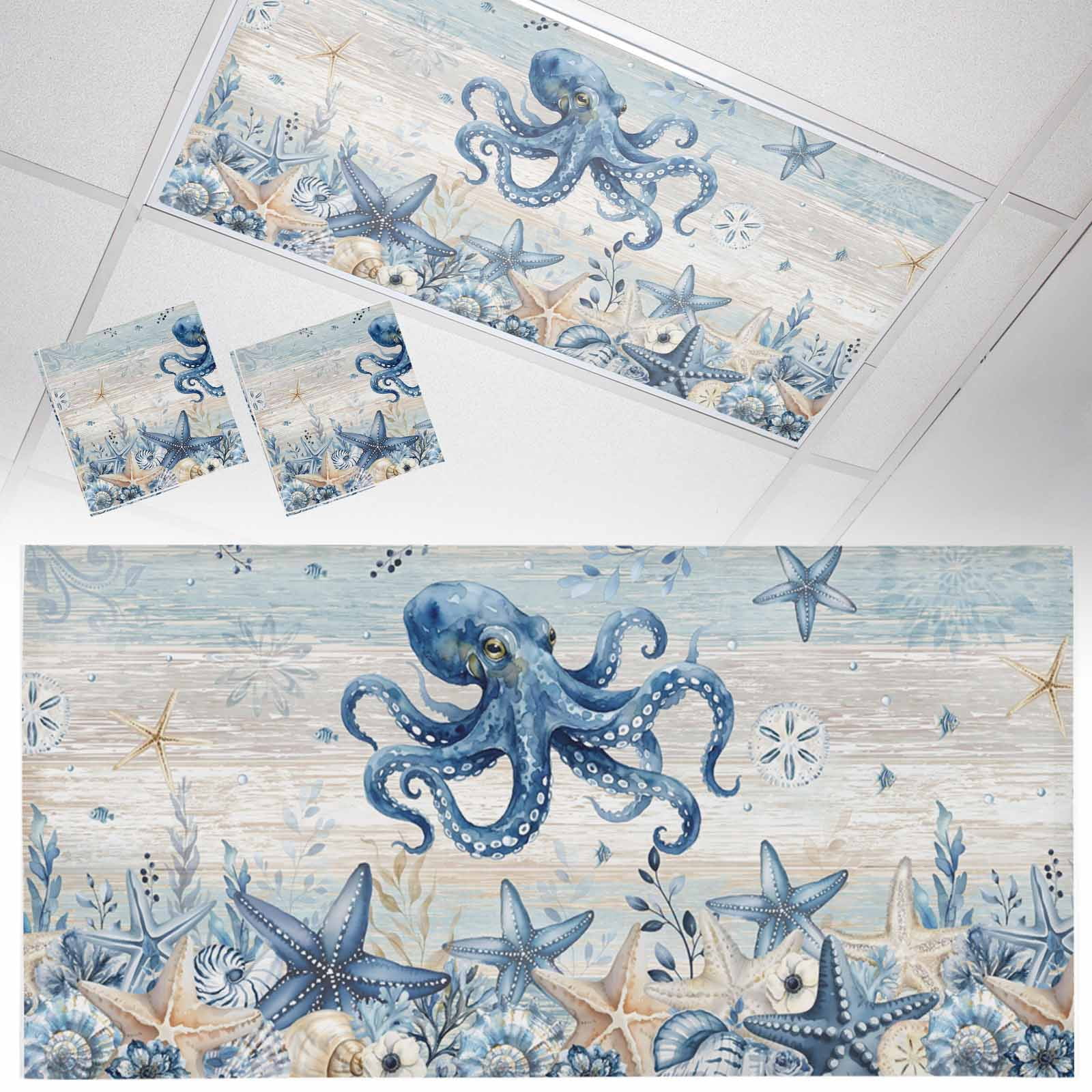 2 Pack Ocean Octopus Fluorescent Light Covers for Ceiling Lights Blue ...