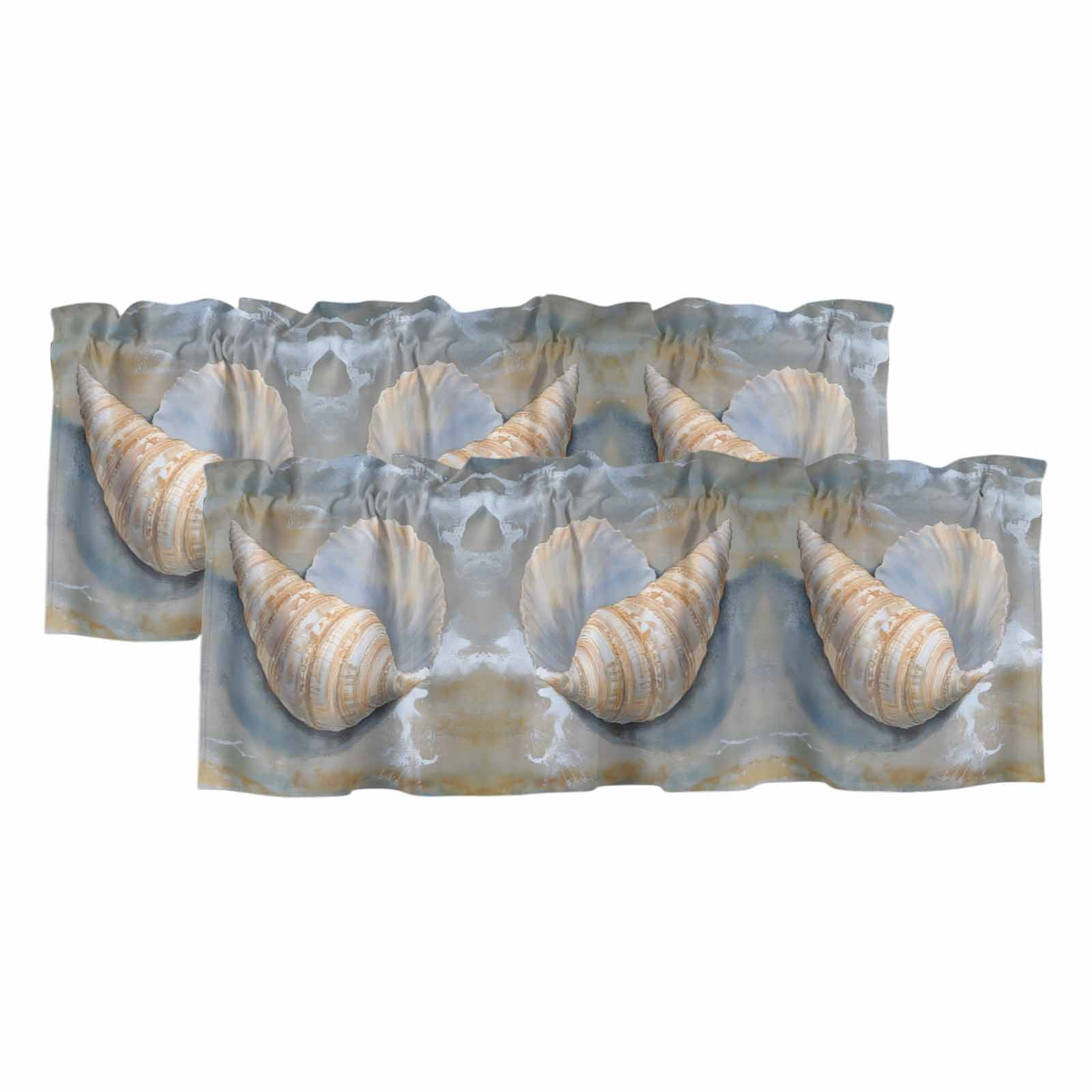 2 Pack Ocean Shell Valance for Window Coastal Spray Retro Beach Kitchen ...