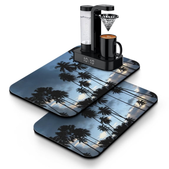 2 Pack Ocean Sunset with Palm Trees Coffee Mats - Absorbent Countertop ...