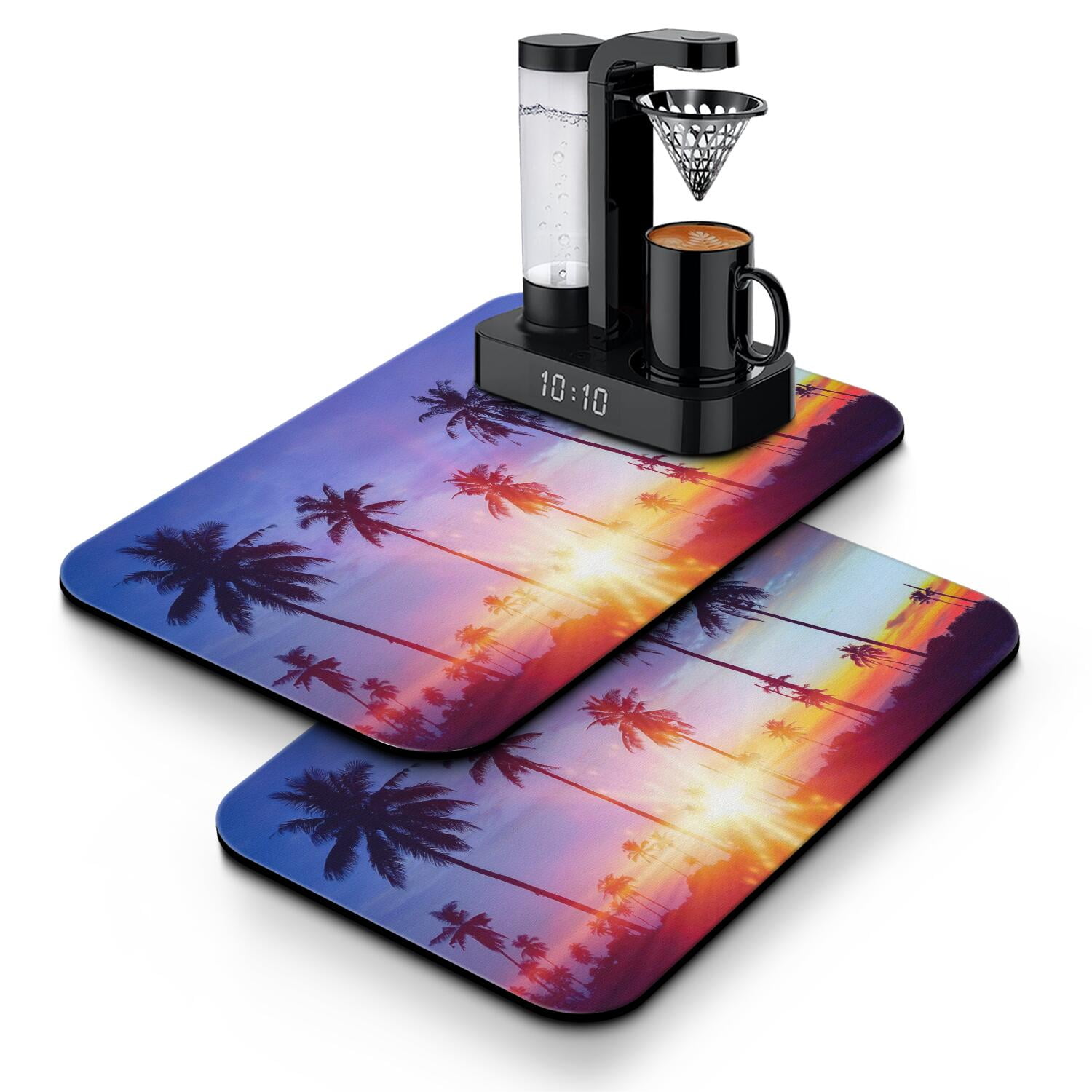 2 Pack Ocean Sunset with Palm Trees Coffee Mats - Absorbent Countertop ...