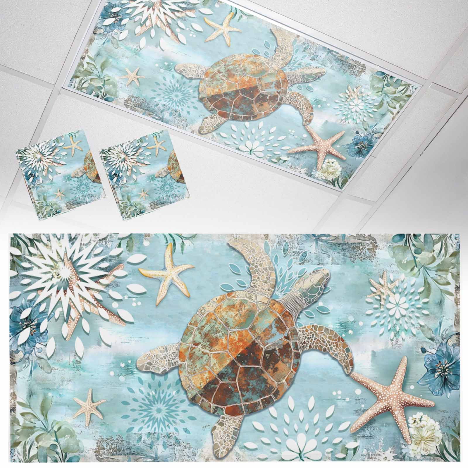 2 Pack Ocean Turtle Fluorescent Light Covers for Ceiling Lights Retro ...