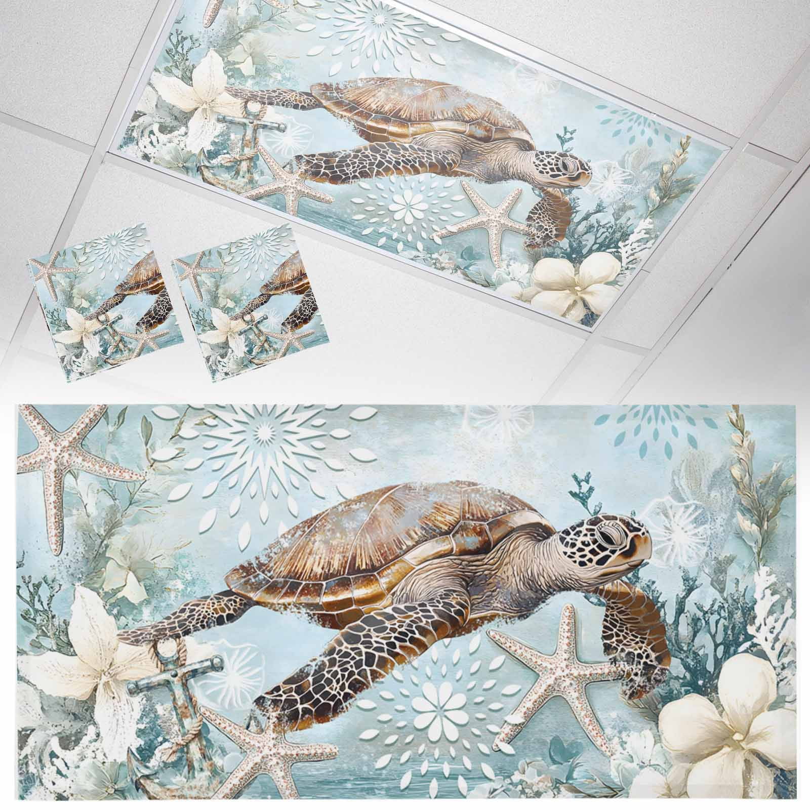 2 Pack Ocean Turtle Fluorescent Light Covers for Ceiling Lights Retro ...