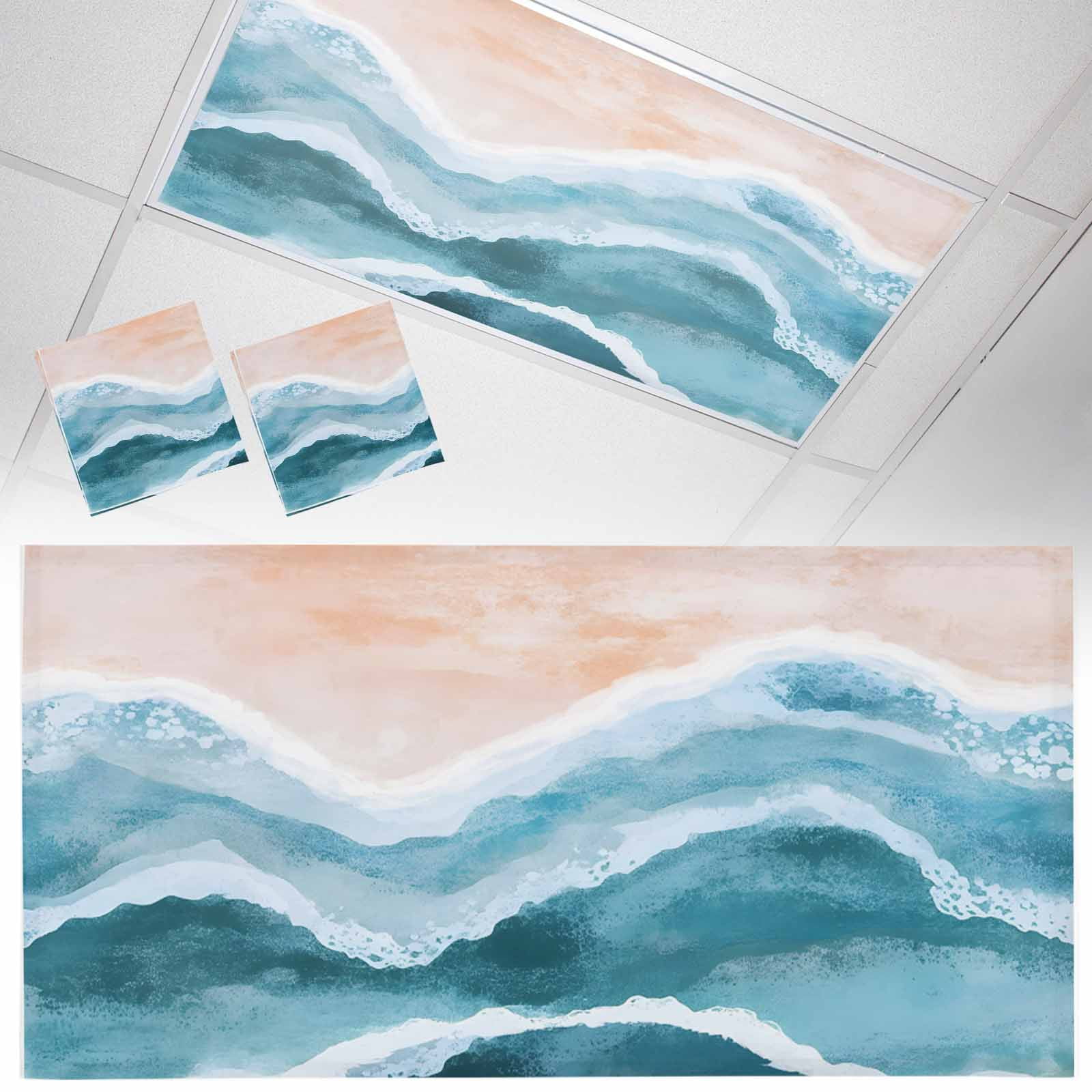 2 Pack Ocean Wave Fluorescent Light Covers for Ceiling Lights Blue ...