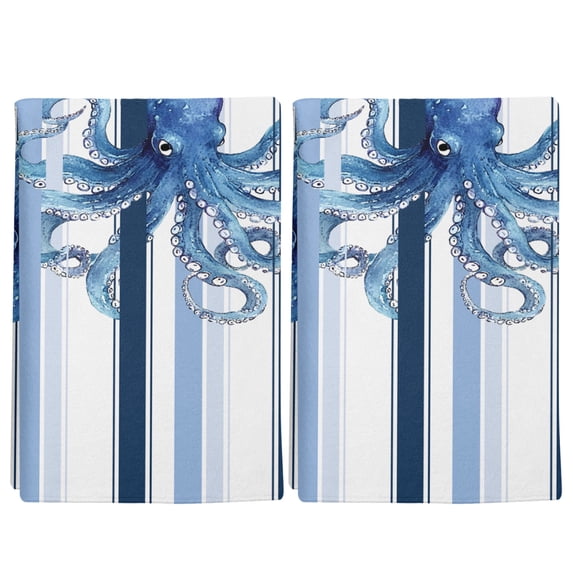 2 Pack Octopus Kitchen Towels Blue Striped Coastal Decorative Dish ...