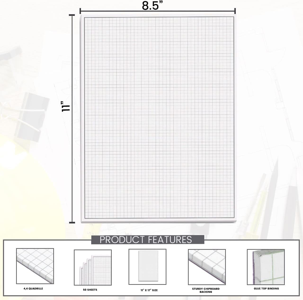 2 Pack Of Grid Paper Pads, 50 Sheets Per Pad 8.5" X 11" Letter Size ...