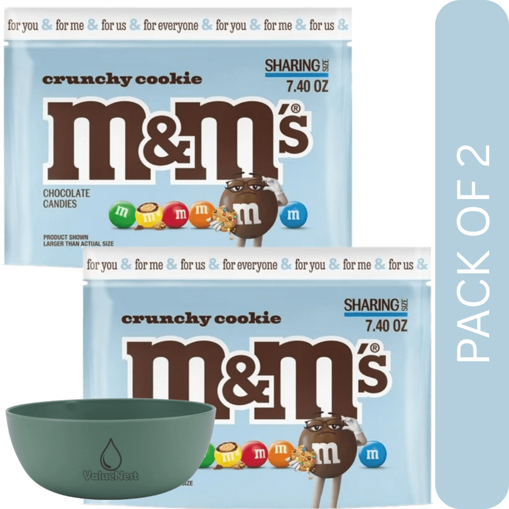 2 Pack Of M&M’s Crunchy Cookie Milk Chocolate Candy, Sharing Size Bag, 7.4 oz, With Olive Green ...