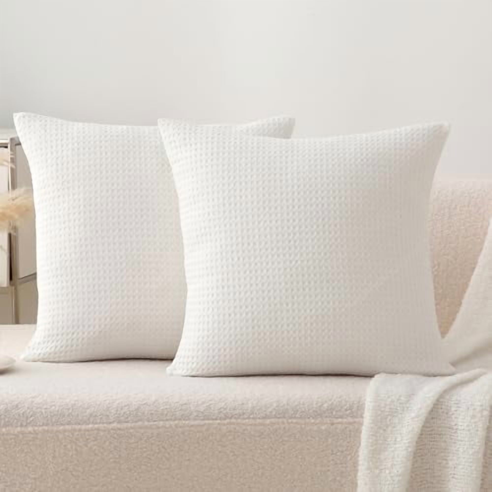 2 Pack Off White Waffle Throw Pillow Covers, 100% Cotton Farmhouse ...