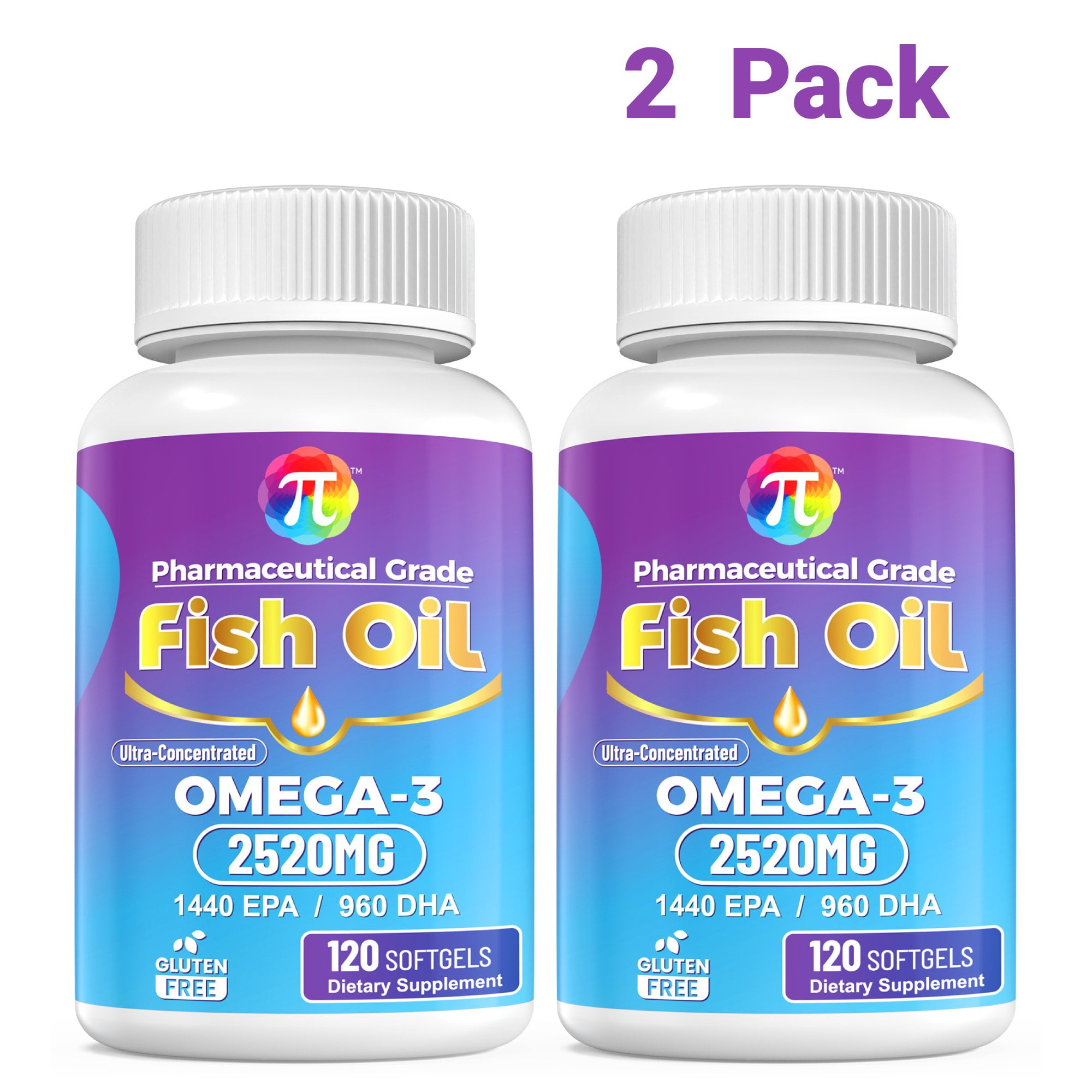 （2 Pack) π Omega 3 Fish Oil 1000 mg Softgels, Fish Oil Supplements, 120 ...