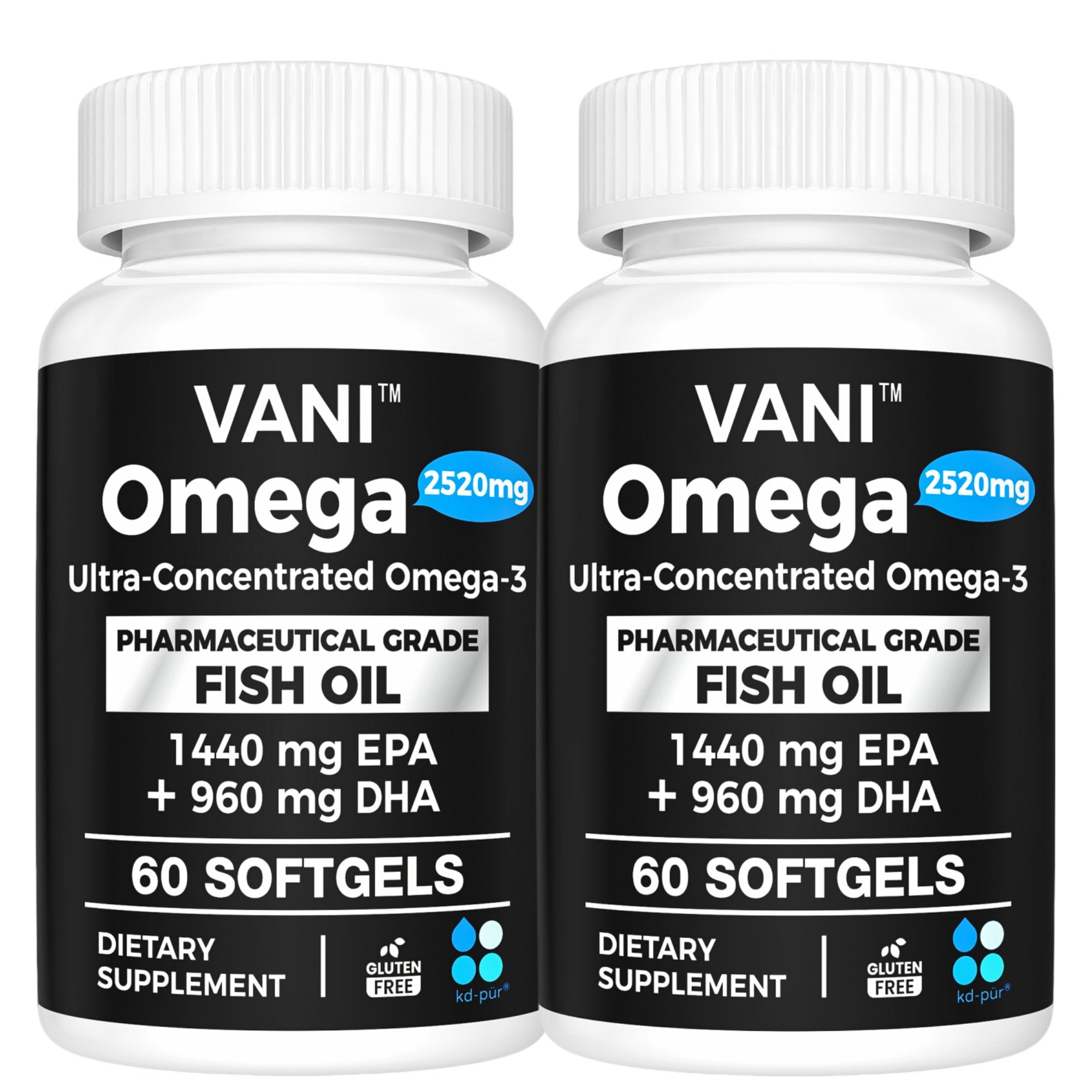 （2 Pack）Omega 3 Fish Oil Burpless, 60 Softgels, Pharm Grade Triple Strength Omega 3 Fish Oil ...
