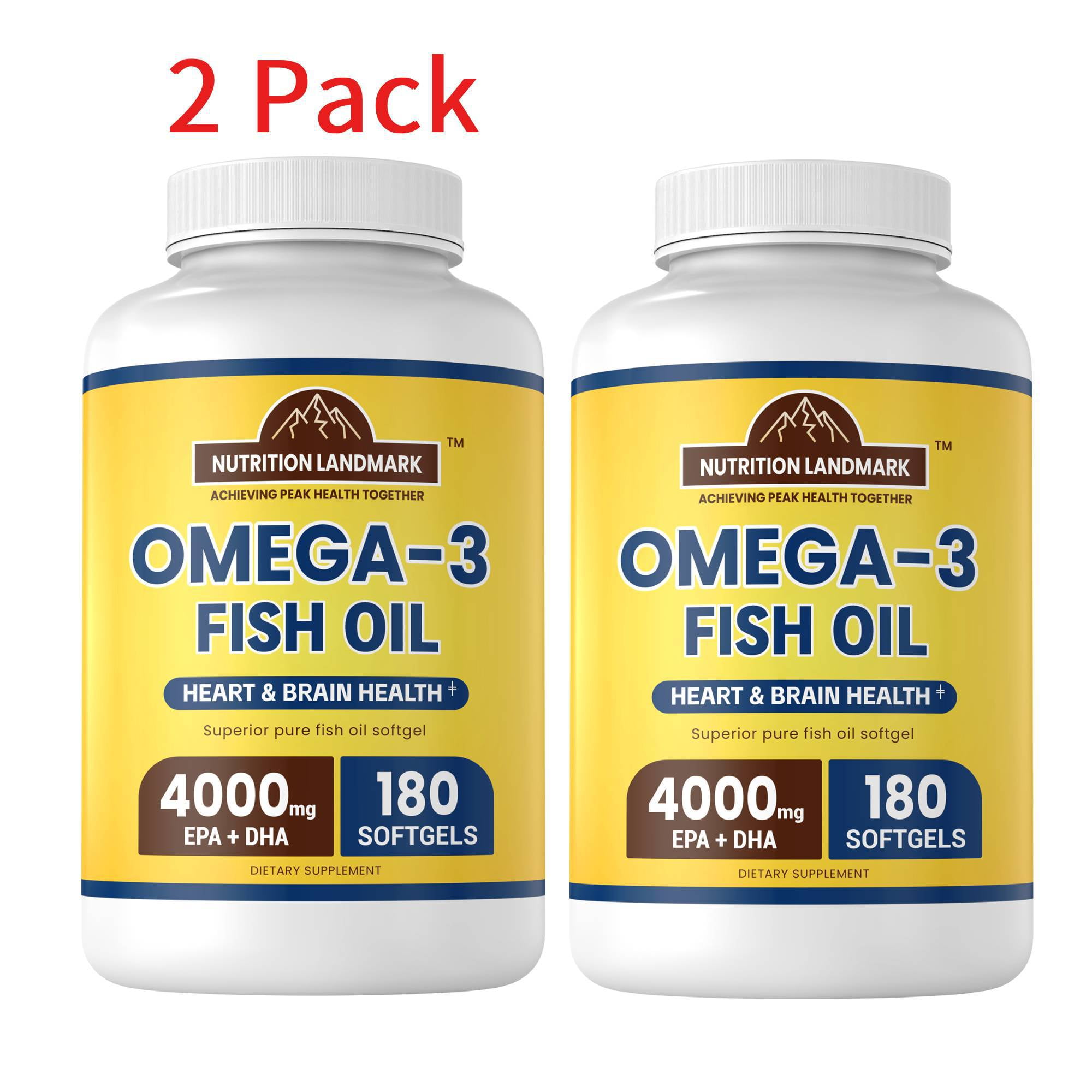 2 Pack Omega-3 Fish Oil Concentrate, 180 Softgels - Support for Cardiovascular, Joint & Brain ...
