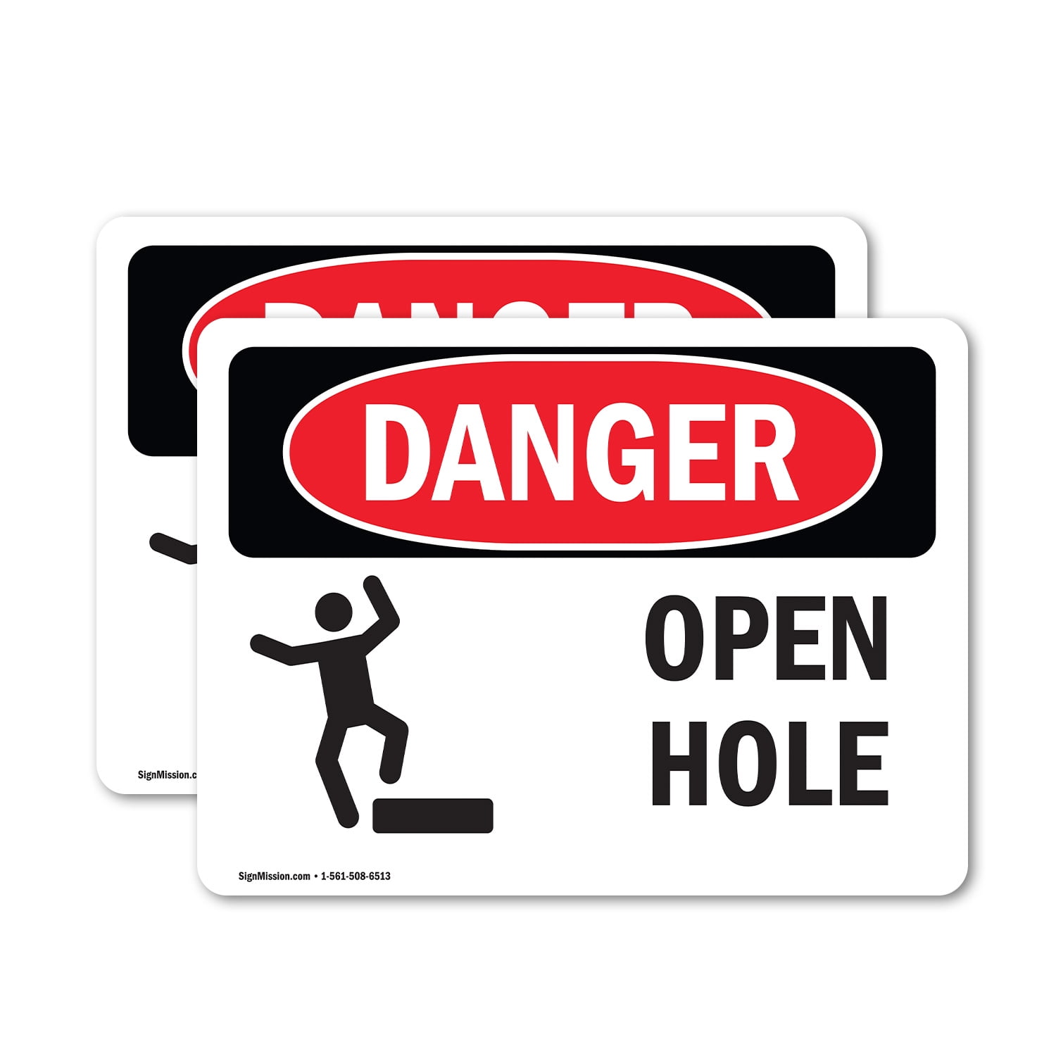 (2 Pack) Open Hole OSHA Danger Sign 7 Inch X 5 Inch Vinyl Label Decal ...