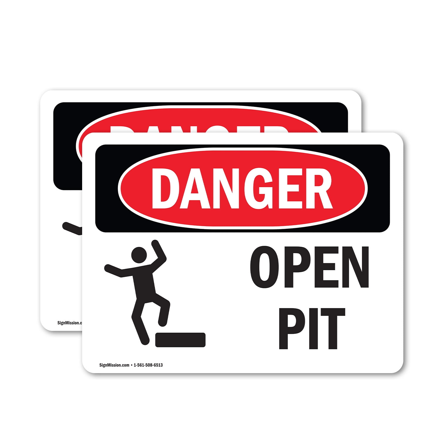 (2 Pack) Open Pit OSHA Danger Sign 24 Inch X 18 Inch Vinyl Label Decal ...