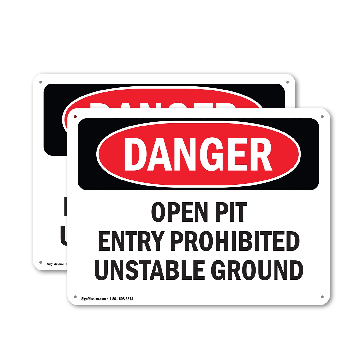 (2 Pack) Open Pit Prohibited Unstable Ground OSHA Danger Sign 18 Inch X ...