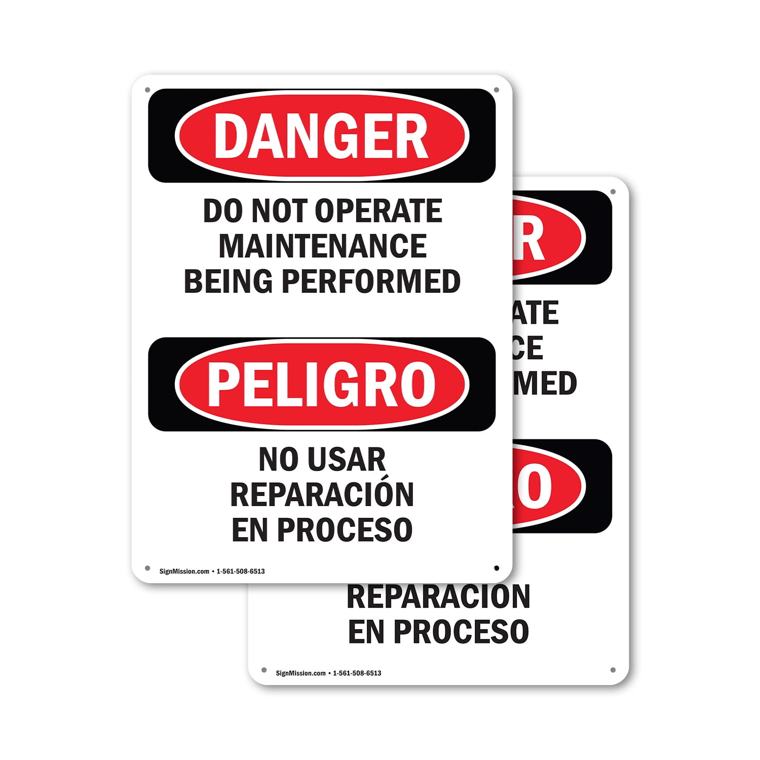 (2 Pack) Do Not Operate Maintenance Bilingual OSHA Danger Sign 12 Inch ...