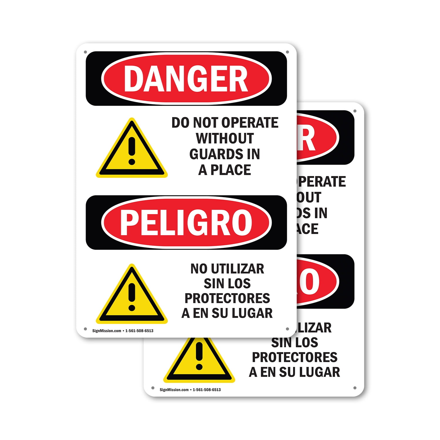 (2 Pack) Do Not Operate Without Guards Bilingual OSHA Danger Sign 10 ...